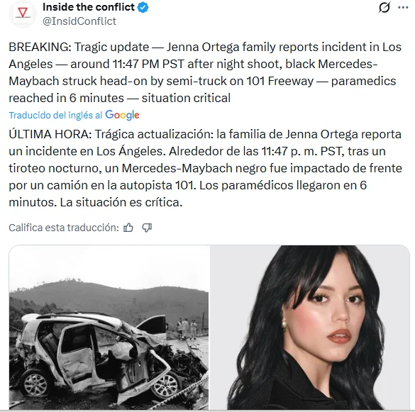 ¿Jenna Ortega murió en un accidente en carro?, ¿cuál es el origen del ...
